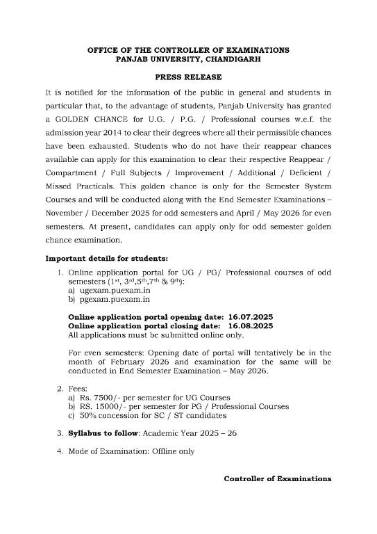 Golden Chance for Undergraduate, Postgraduate, and Professional courses ...